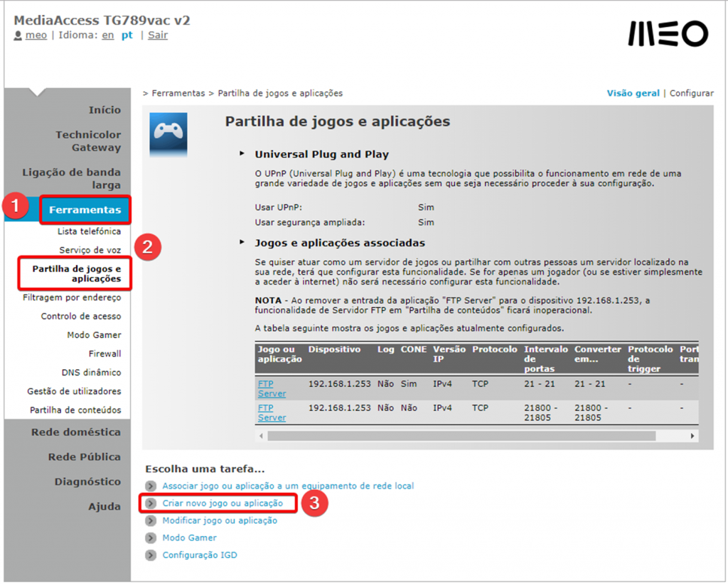 Meo Technicolor TG789vac v2 – Encaminhamento de portos (Port Mapping ...